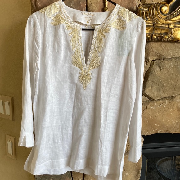 Lilly Pulitzer | Tops | Lilly Pulitzer White Linen Tunic With Golden ...